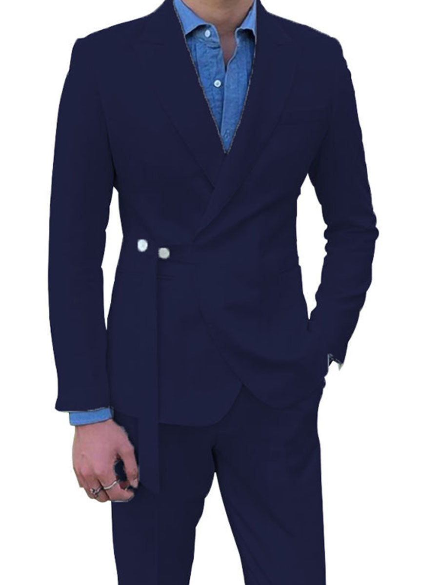 Formal Navy Blue Slim Fit Men's Suits 2 Pieces Solid Color Wedding Sui