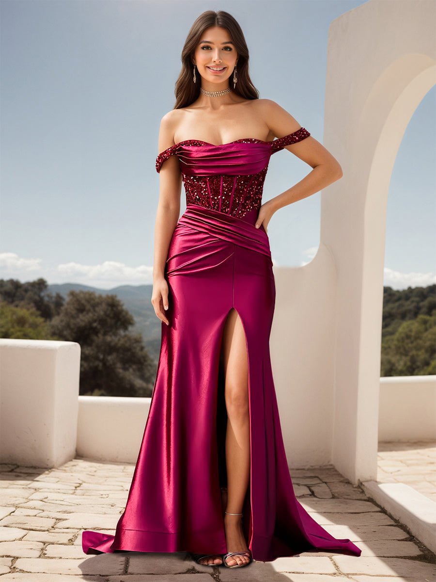 Cicinia Fuchsia Prom Dresses Long Stretch Fabric Sheath Slit Off The S