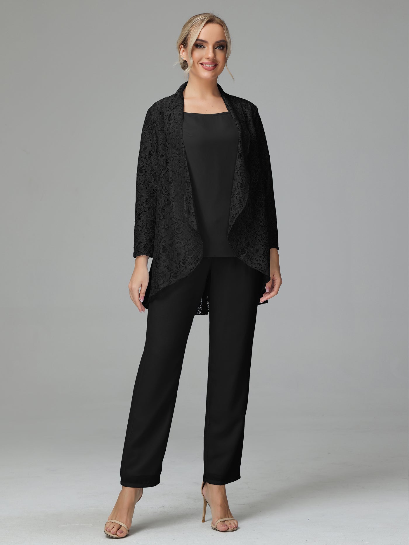 3 Pieces Chiffon Mother of Bride Dress Pant Suits | Cicinia