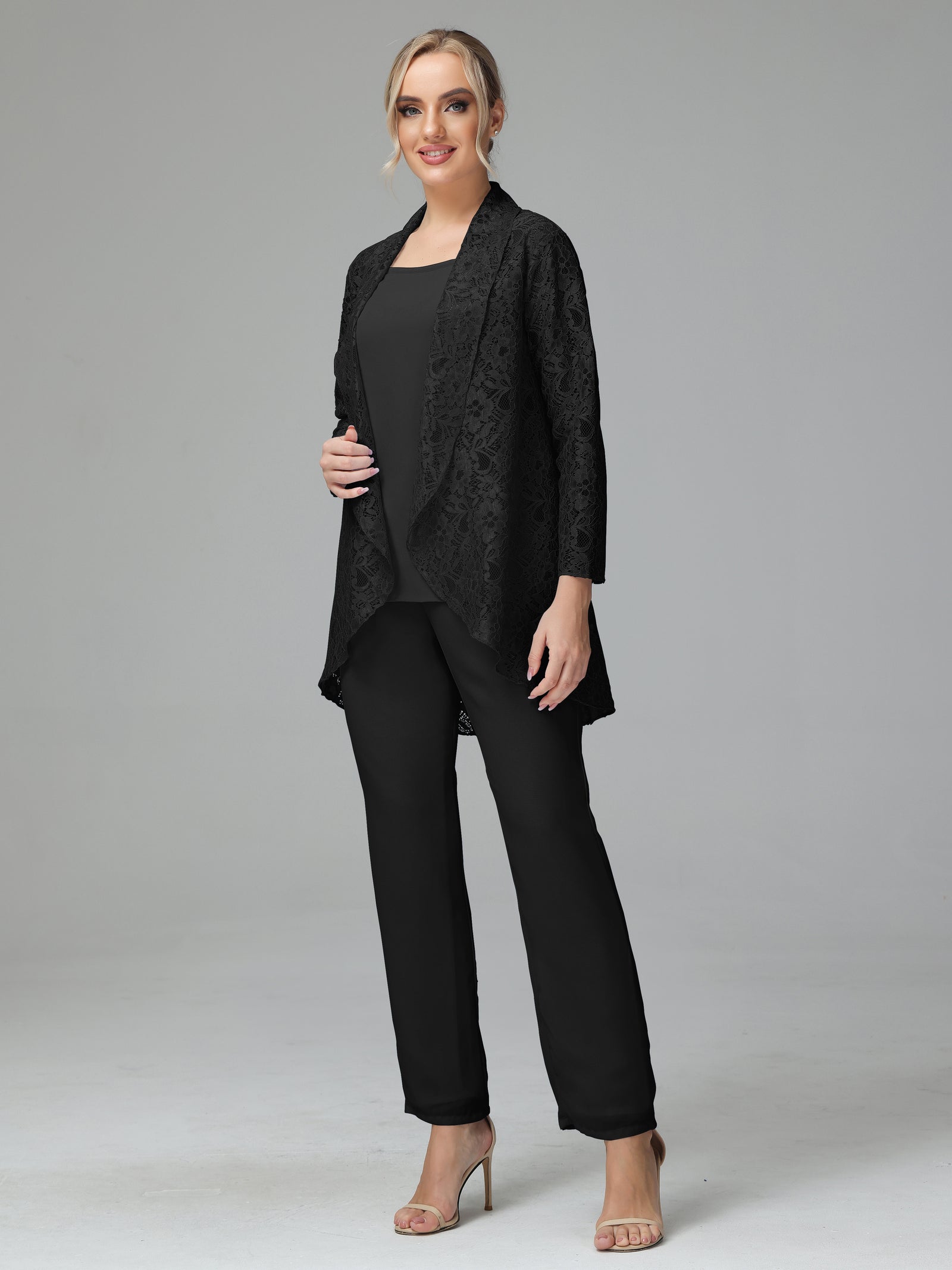 3 Pieces Chiffon Mother of Bride Dress Pant Suits | Cicinia