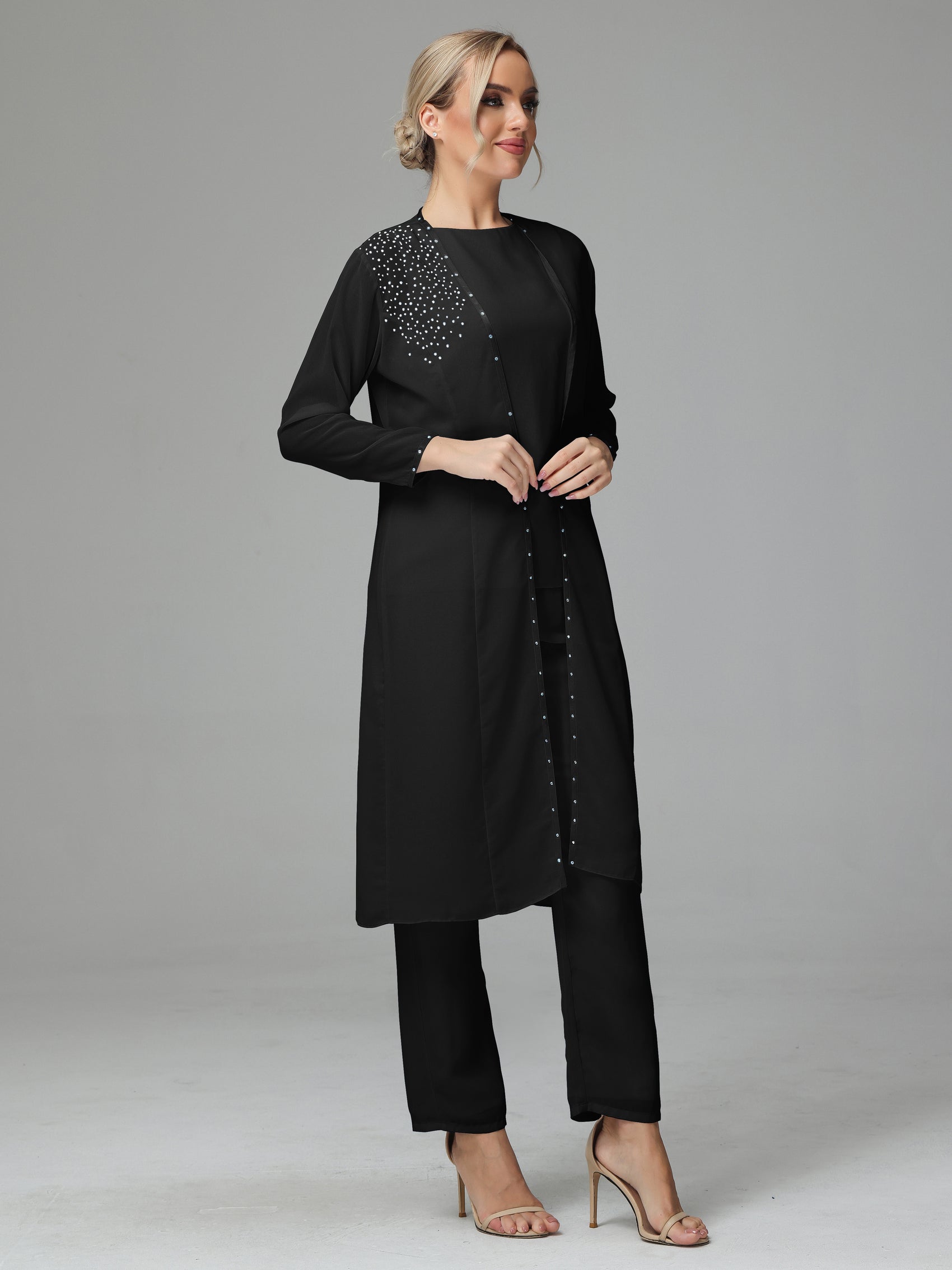 3 Pieces Chiffon Fancy Mother Of The Bride Dress Pants Suits| Cicinia