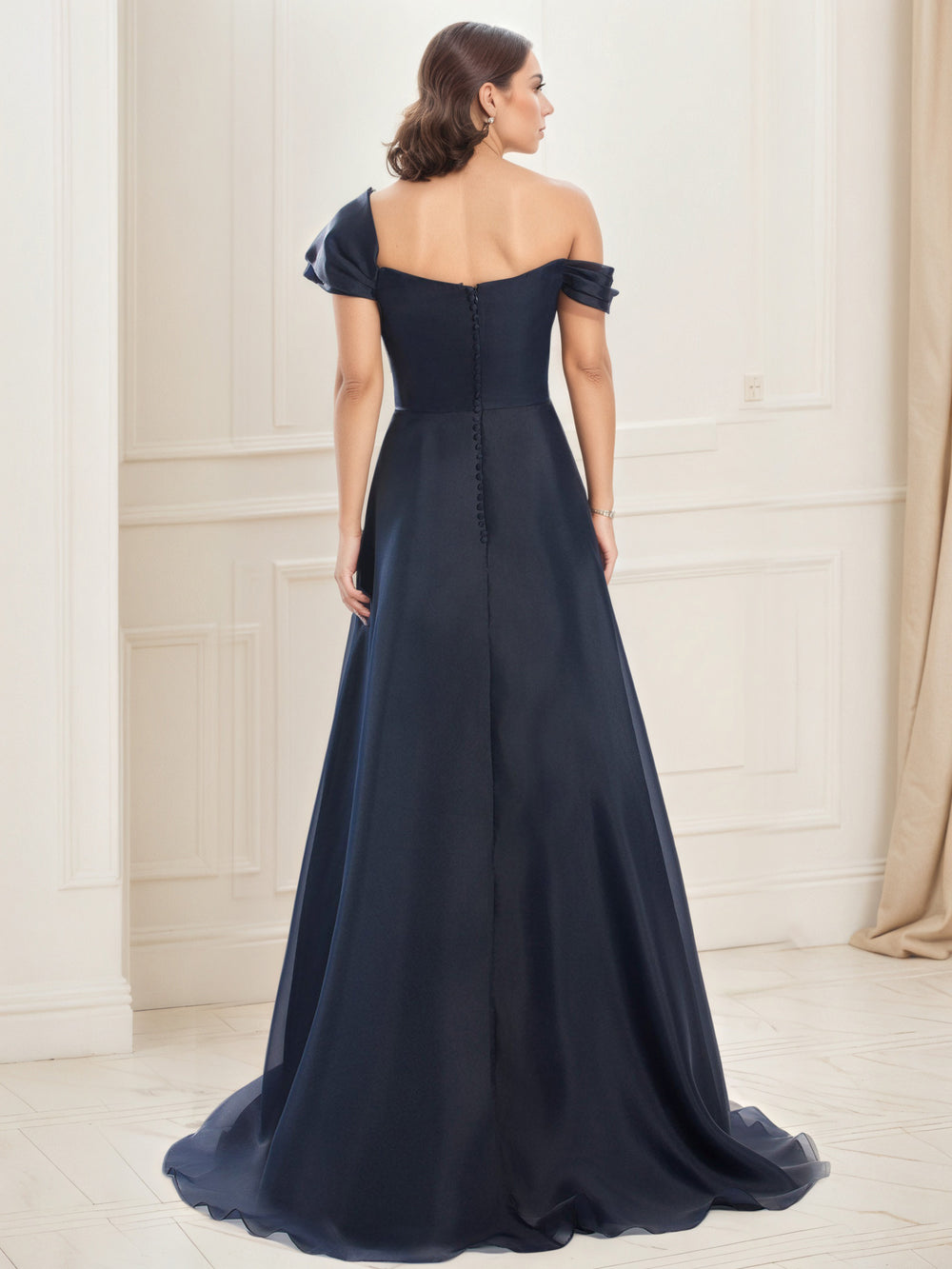 Dark Navy Mother Of Bride Dresses A-Line Embellished One Shoulder Plea