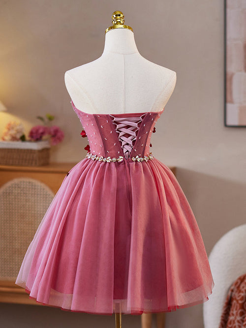 Sweetheart Strapless 3D Flower Bodice Mesh Homecoming Dress with Beadi