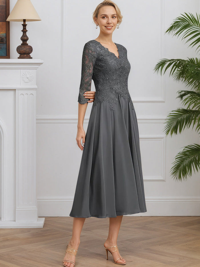Cicinia Steel Gray Mother Of The Groom Dress Long Chiffon Lace A-line