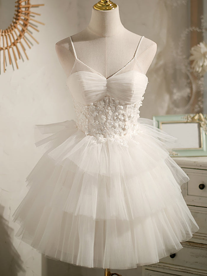 Ivory Spaghetti Straps Sequins Ball Gown Lace Appliques Short/Mini Hom