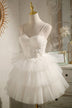 Ivory Spaghetti Straps Sequins Ball Gown Lace Appliques Short/Mini Hom