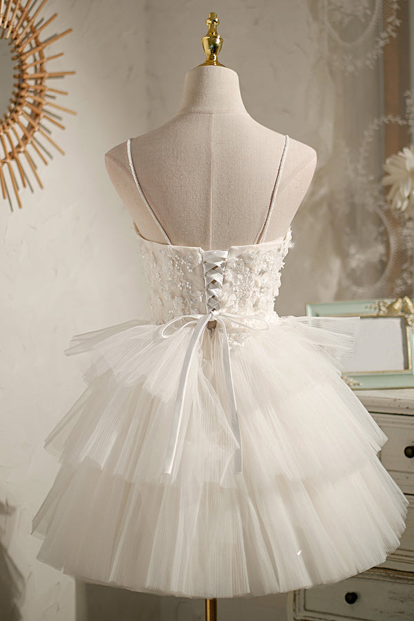 Ivory Spaghetti Straps Sequins Ball Gown Lace Appliques Short/Mini Hom