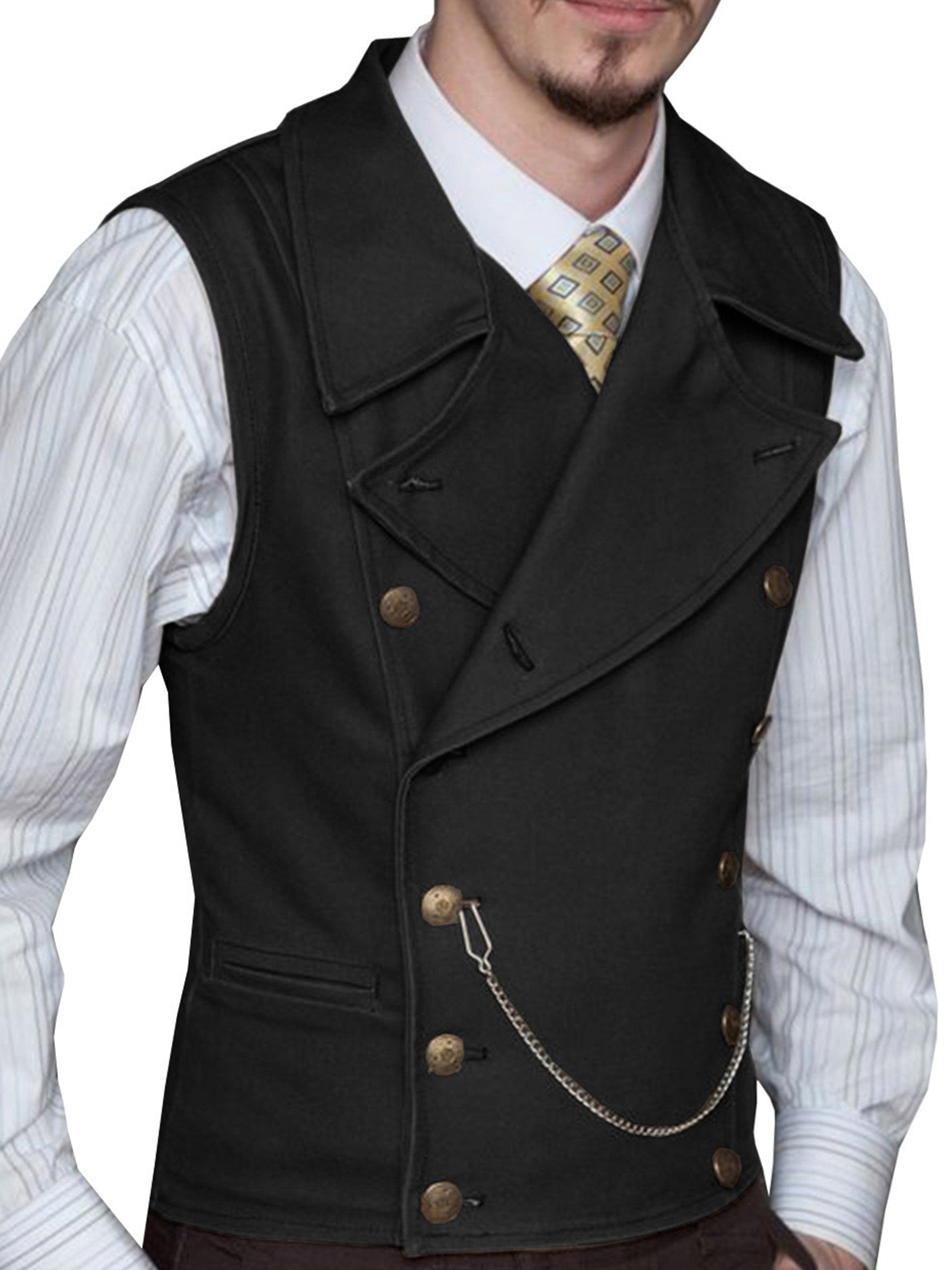 Black Peak Lapel Double Breasted Slim Fit Solid Color Men's Suit Vest