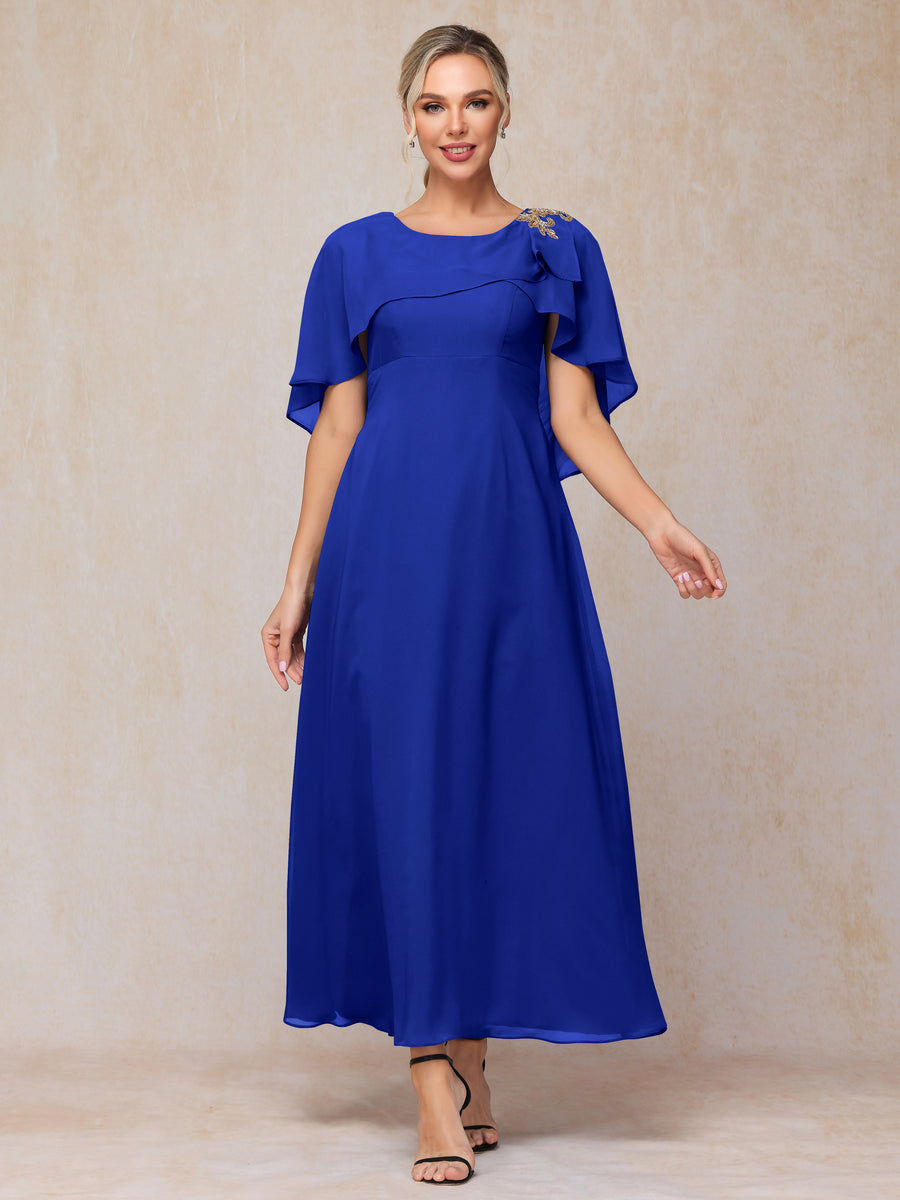 Short Sleeves Ankle Length Chiffon Mother Of The Bride Dress