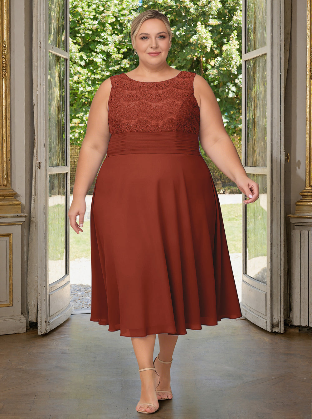 Cicinia Plus Size Rust Mother Of The Bride Dress With Jacket Long Chif