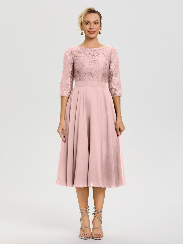 Dusty Rose Mother Of The Bride Dresses A Line Lace Top Tea Length Chif