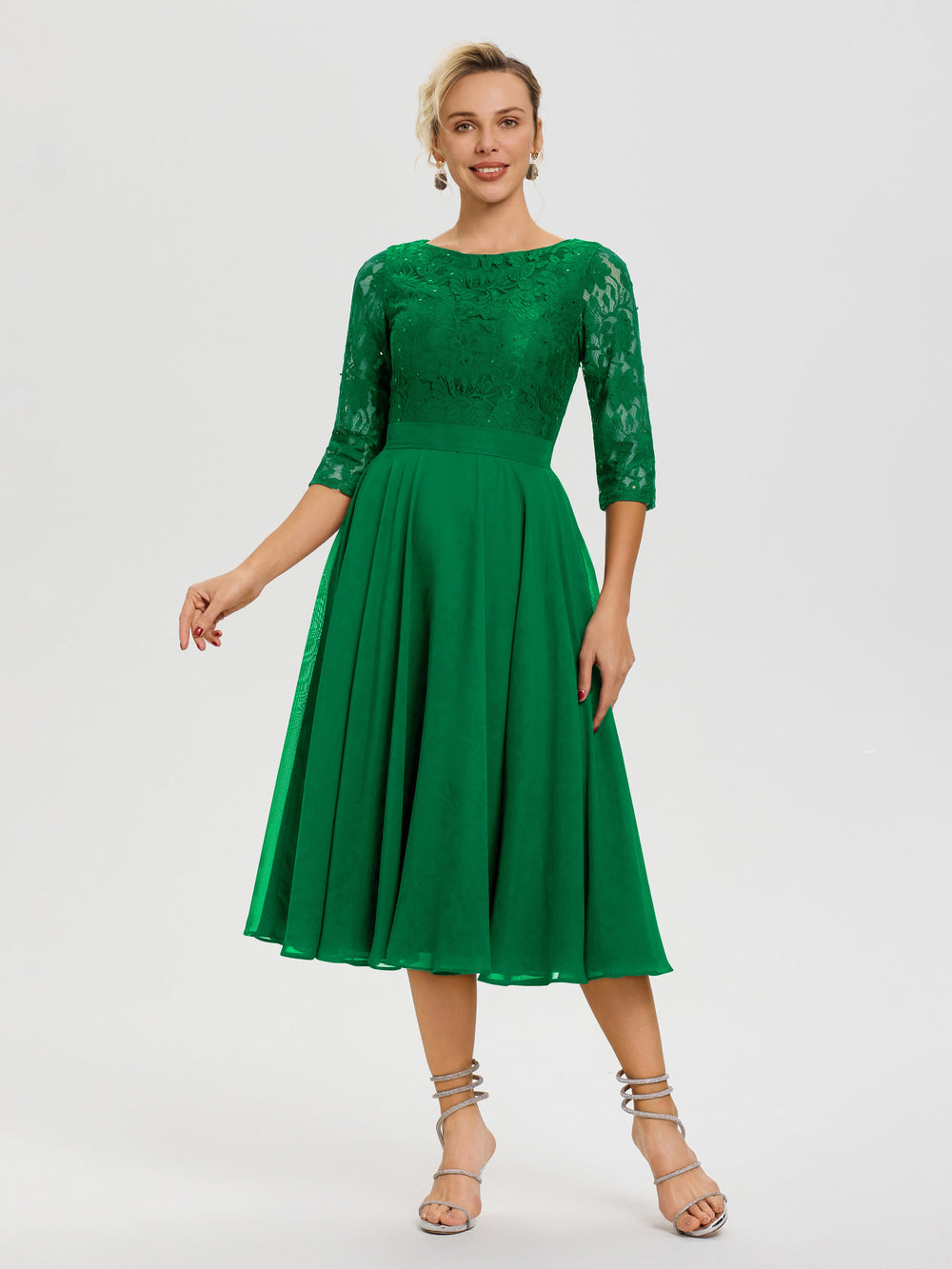 Emerald Green Mother Of The Bride Dress A Line Lace Top Tea Length Chi
