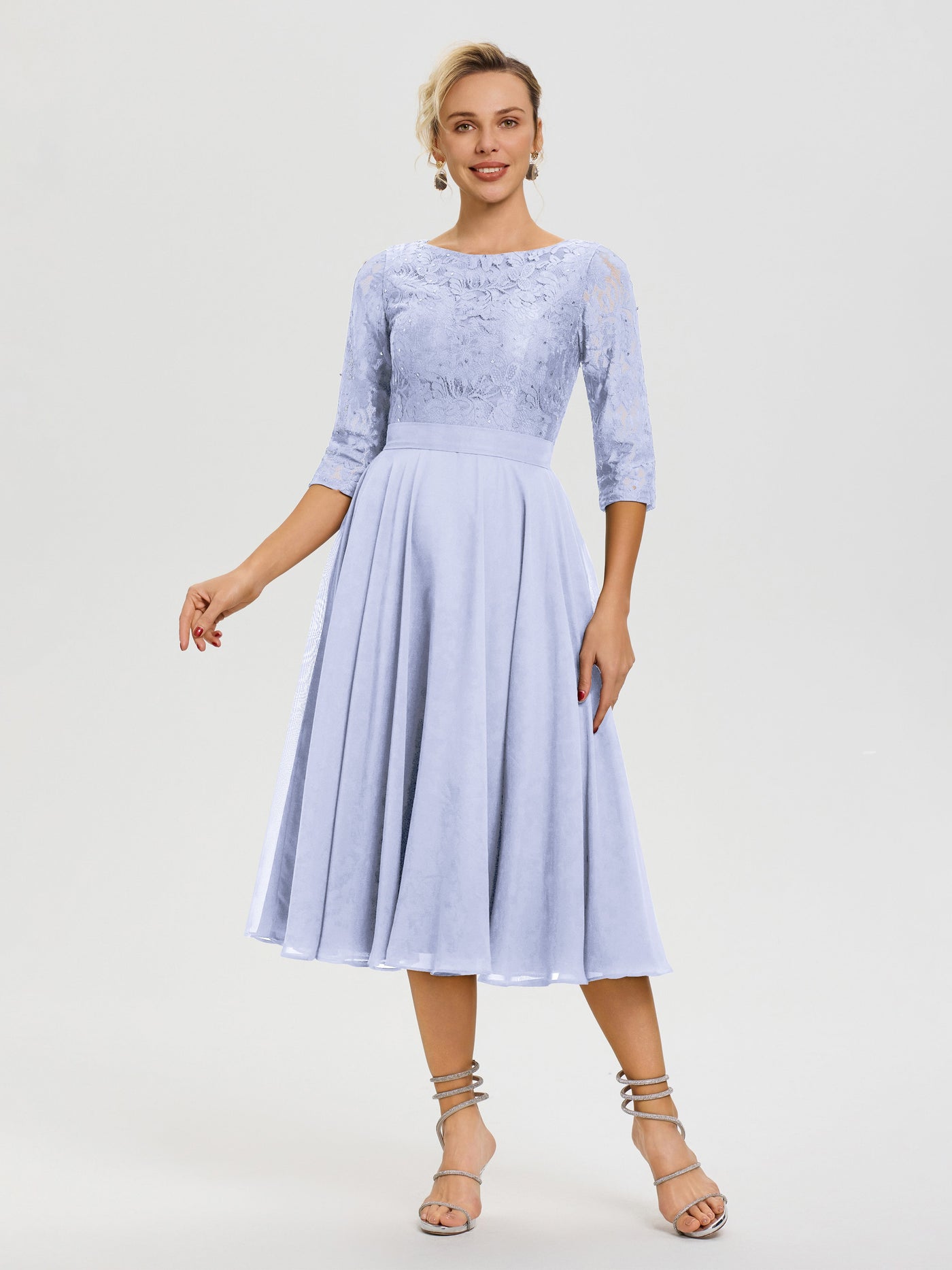 Lavender Mother Of The Bride Dresses A Line Lace Top Tea Length Chiffo