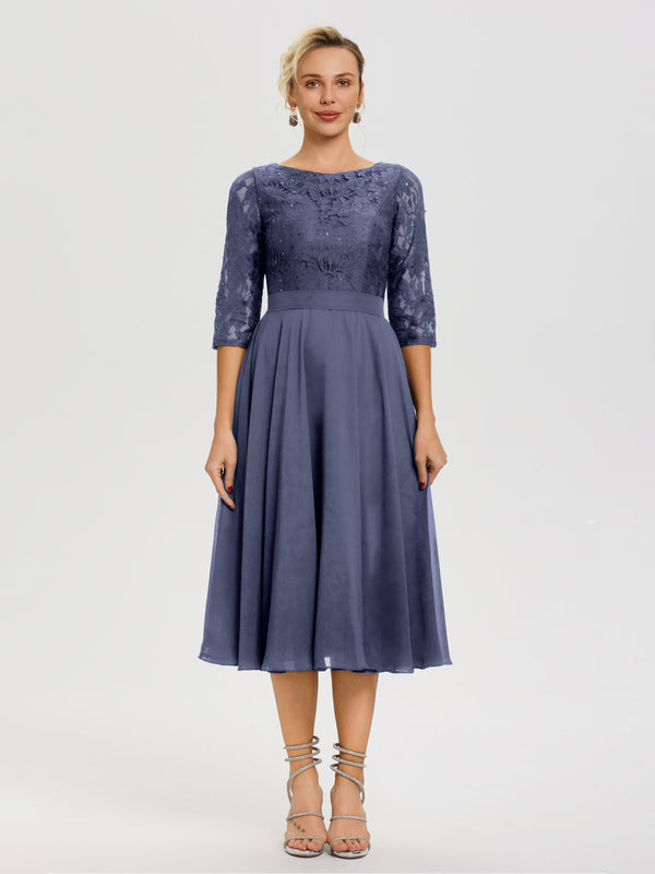 Stormy Mother Of The Bride Dresses A Line Lace Top Tea Length Chiffon