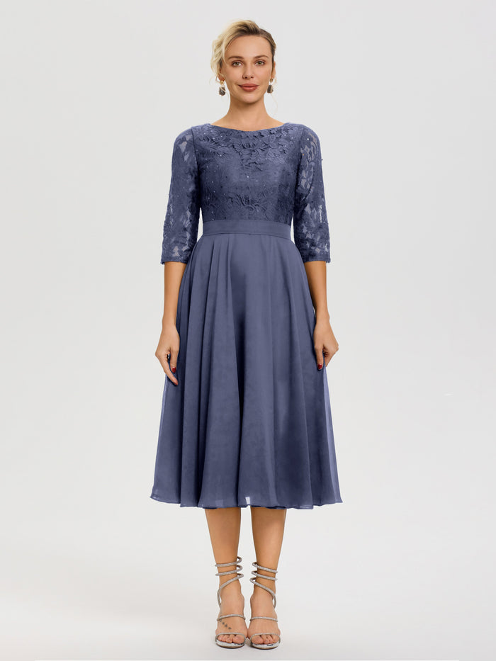 Stormy Mother Of The Bride Dresses A Line Lace Top Tea Length Chiffon