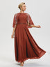 Mother Of The Bride Dresses In Rust Color Beaded Cape-Sleeve Jewel Nec