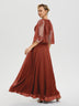 Mother Of The Bride Dresses In Rust Color Beaded Cape-Sleeve Jewel Nec