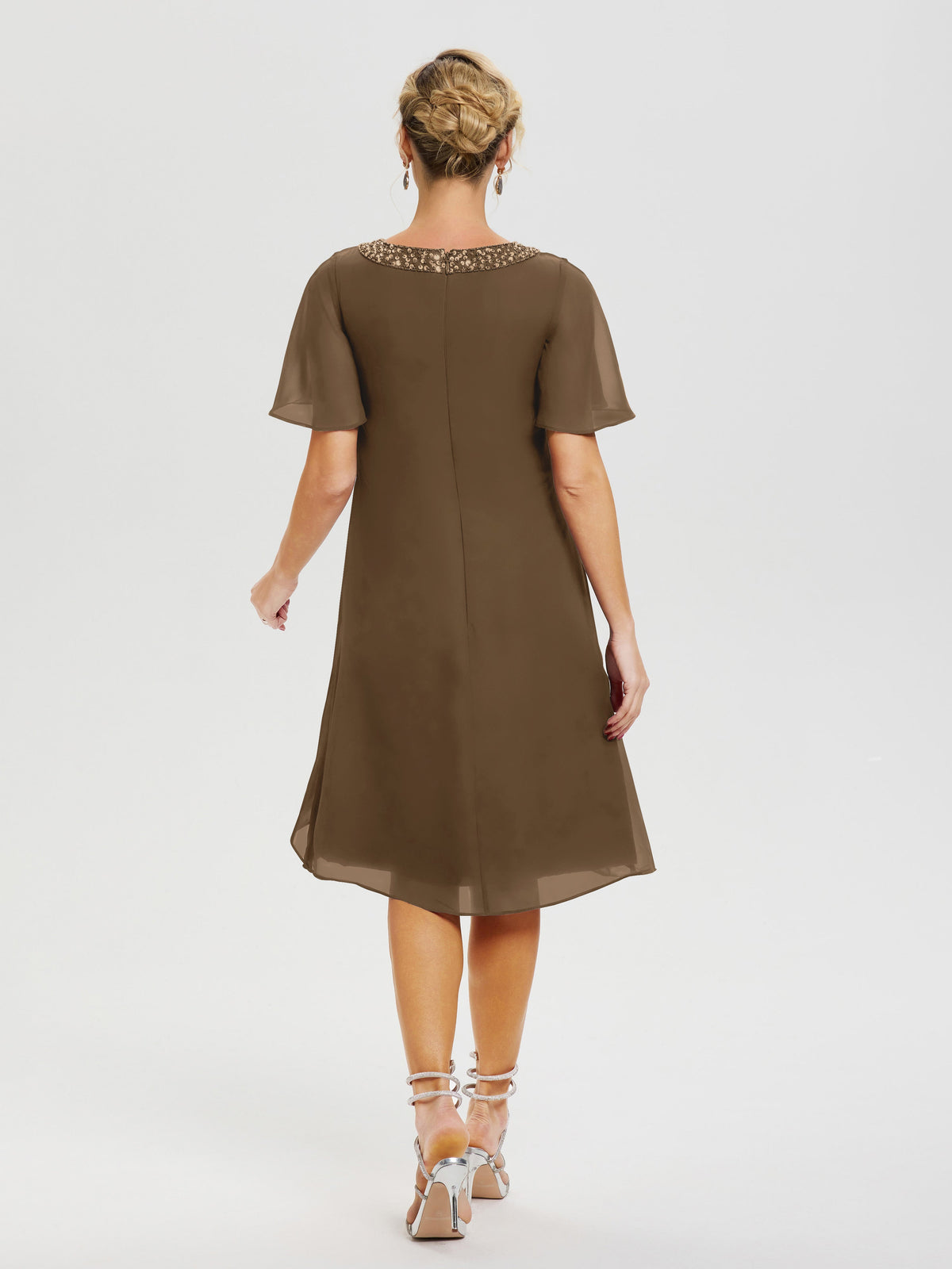 Mocha Colored Mother Of The Bride Dresses Jewel A-Line Short Sleeves B