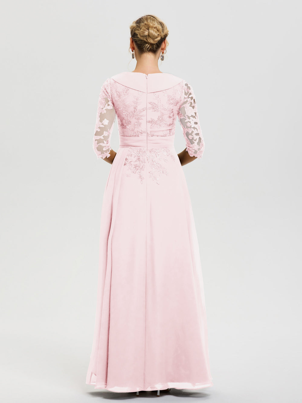 Mother Of The Bride Dresses Blush Pink A Line V Neck 3/4 Illusion Slee