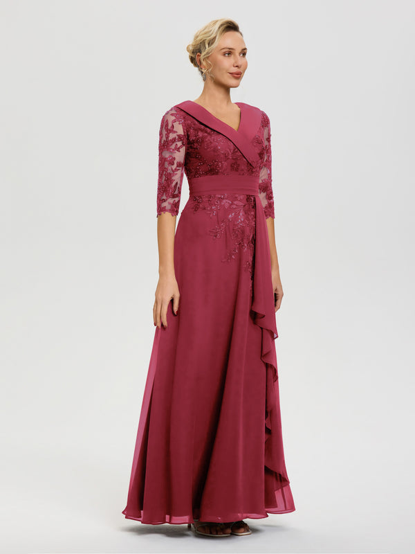 Cinnamon Rose Mother Of The Bride Dresses A Line V Neck 3/4 Illusion S