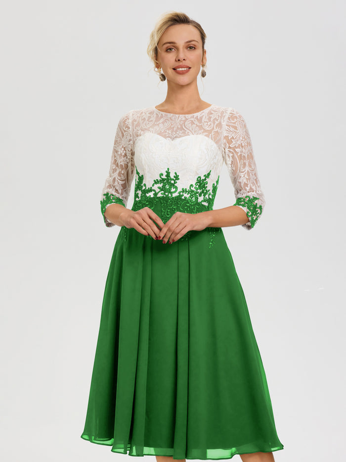 Green Mother Of The Bride Dress Illusion Sleeves Sweetheart Lace Appli