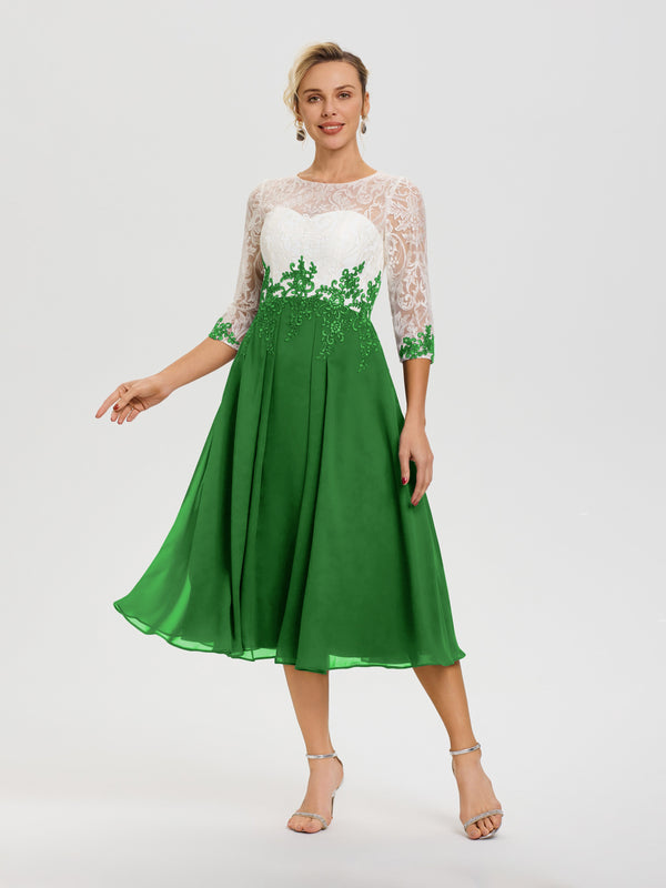 Green Mother Of The Bride Dress Illusion Sleeves Sweetheart Lace Appli