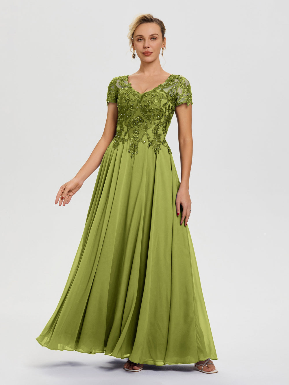 Mother Of The Bride Clover Dresses A-Line Lace Sleeves V-Neck Long Chi