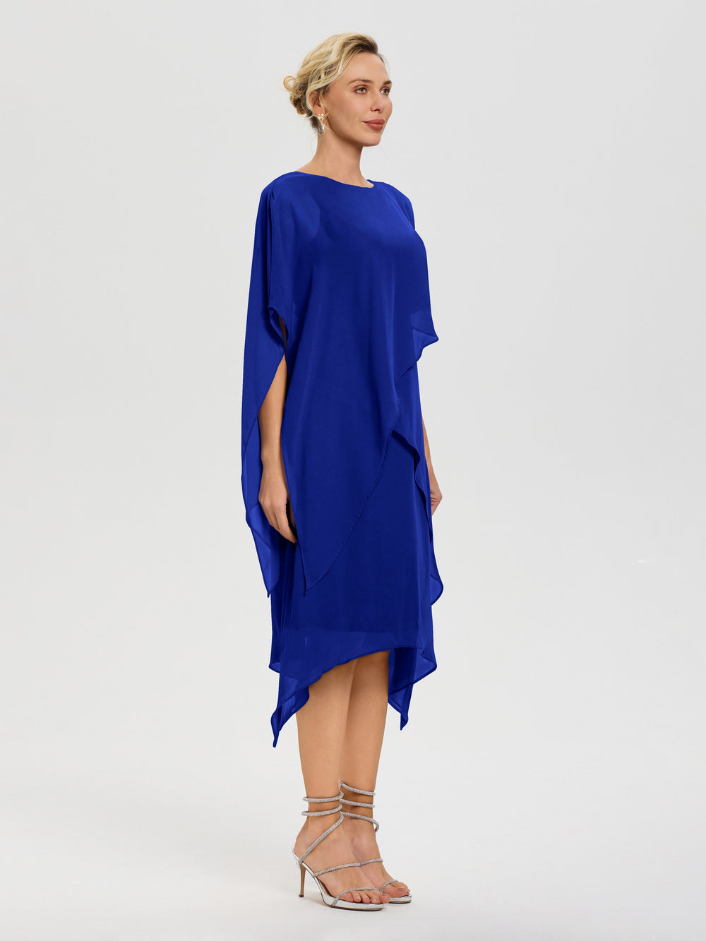 Royal Blue Mother Of Bride Dress Elegant Jewel A-Line Sleeves V-Neck K