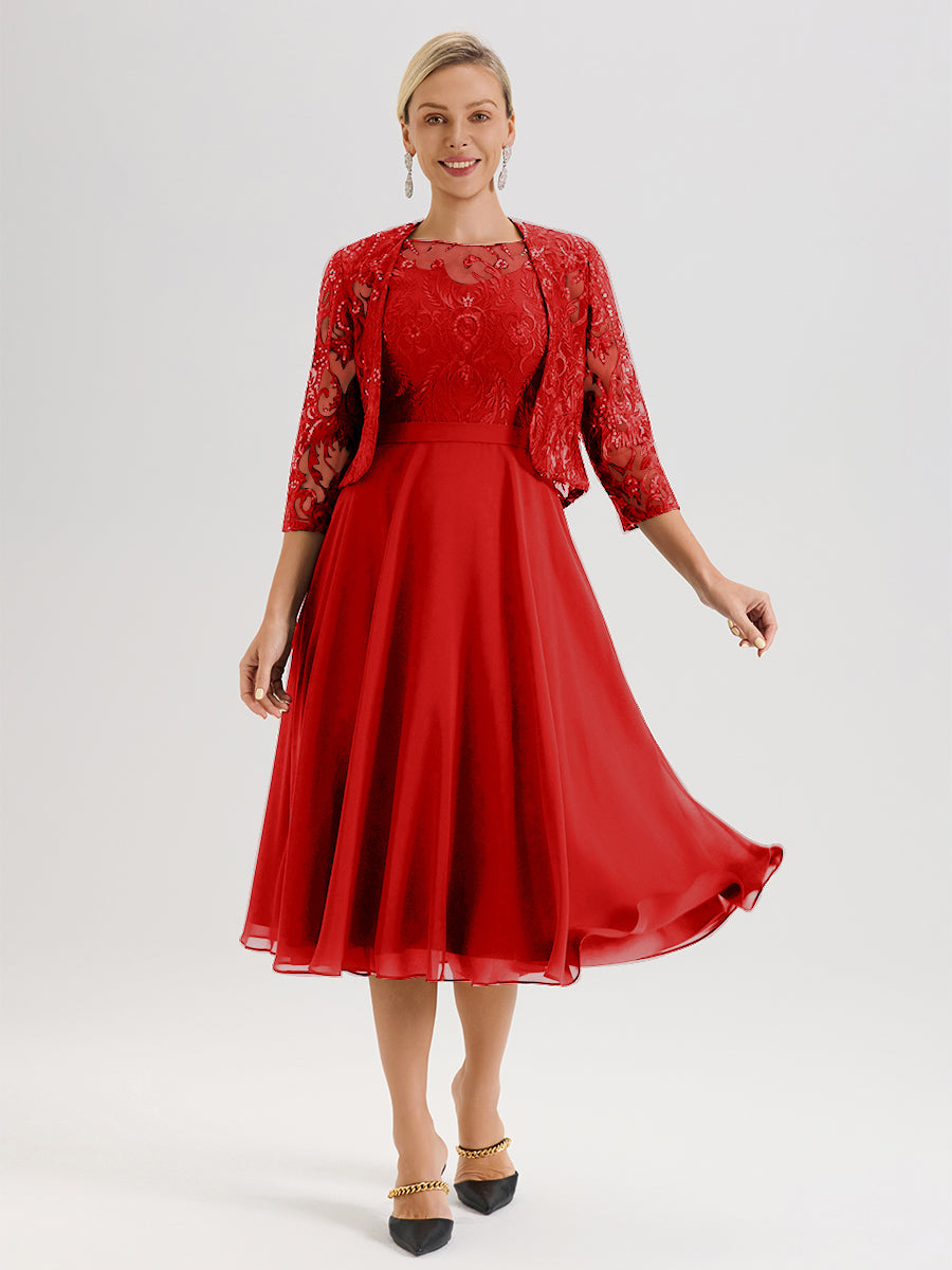 Cicinia Red Mother Of The Groom Dress With Jacket Long Chiffon Lace A-