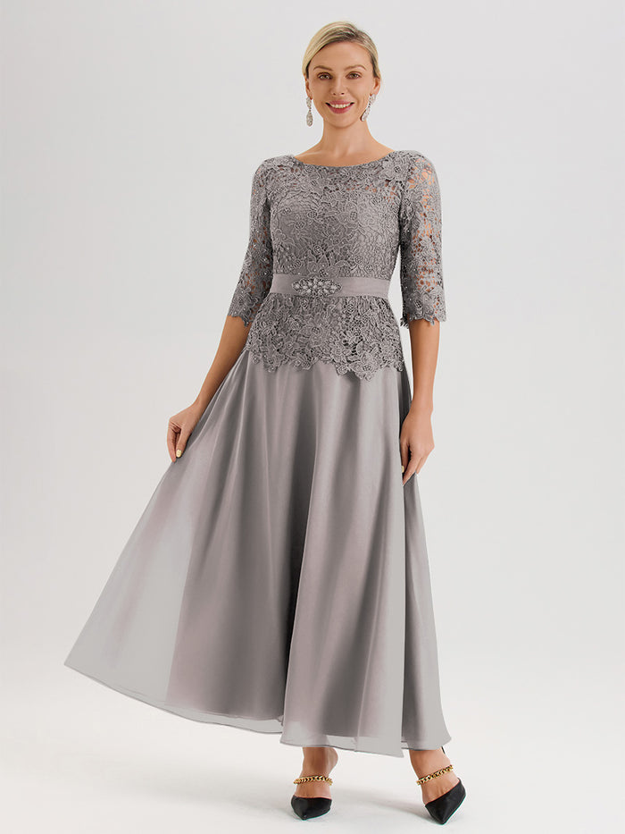 Cicinia Silver Mother Of The Bride Dress Long Chiffon Lace A-line Silv