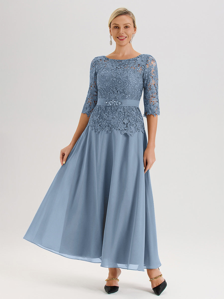 Cicinia Slate Blue Mother Of The Bride Dress Long Chiffon Lace A-line