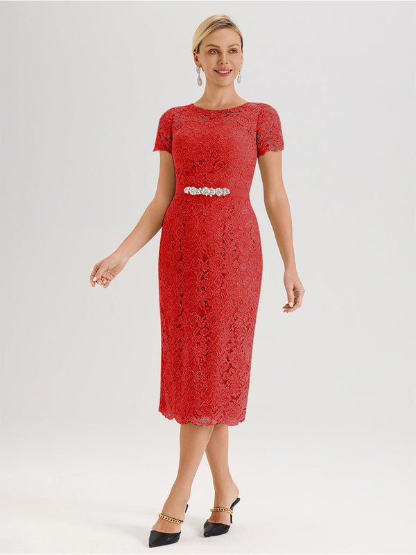 Cicinia Red Mother Of The Bride Dress With Jacket Chiffon Lace Sheath