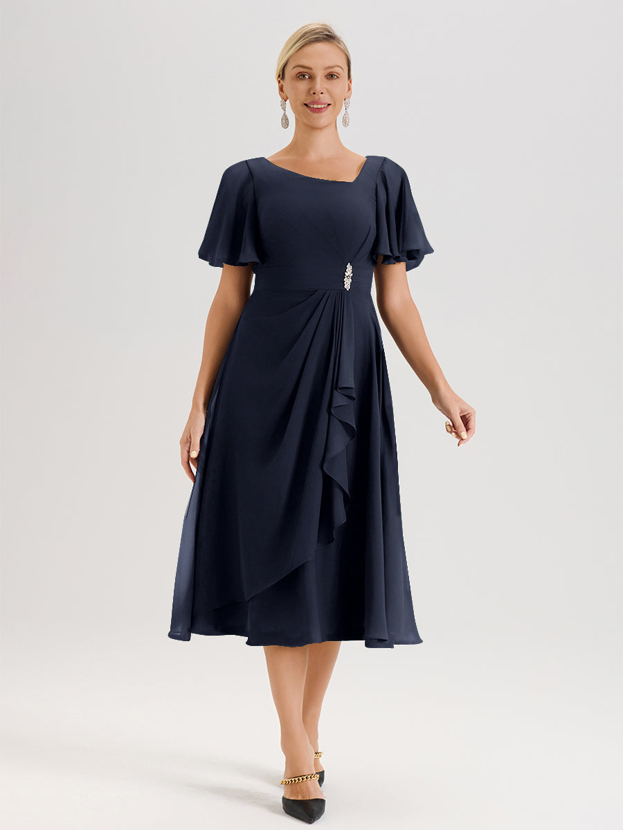 Cicinia Dark Navy Mother Of The Bride Dress Long Chiffon A-line Tea Le