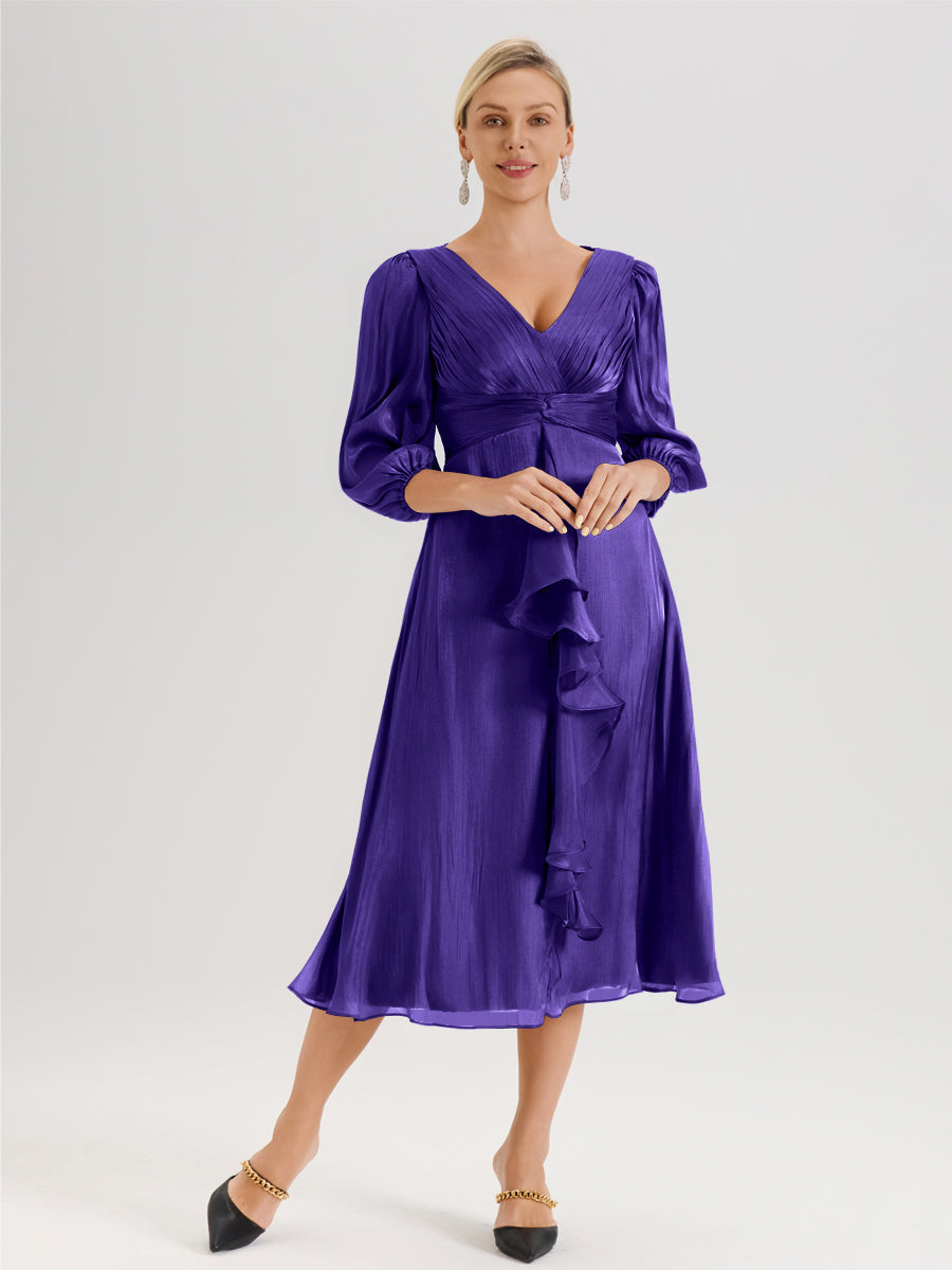 Cicinia Regency Mother Of The Groom Dress Long Crepe A-line Tea Length