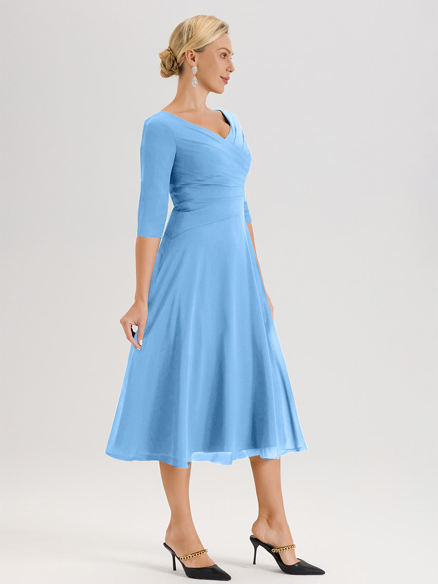 Cicinia Blue Mother Of The Groom Dress Long Chiffon A-line Tea Length