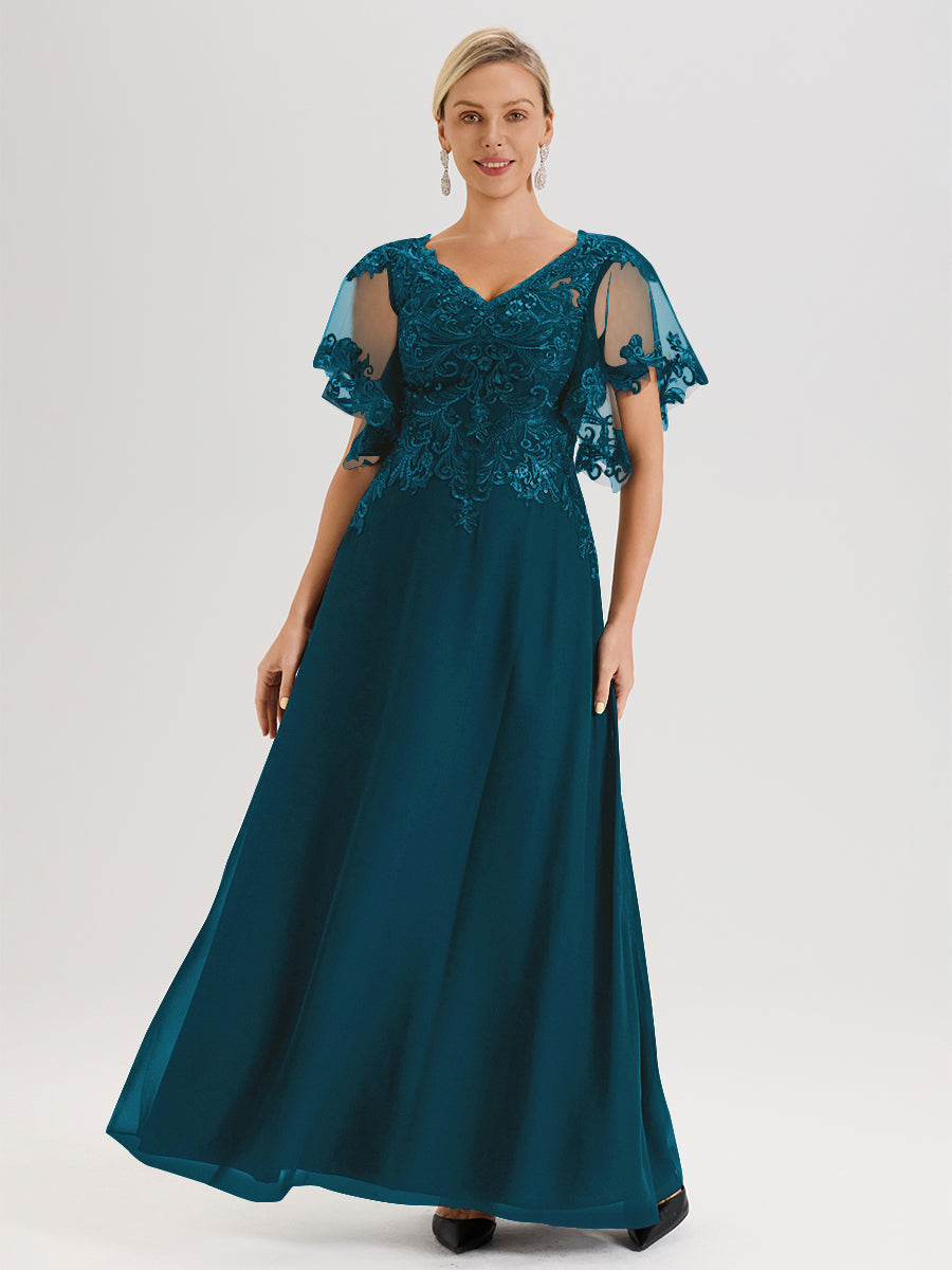 Cicinia Ink Blue Mother Of The Bride Dress Long Chiffon Lace A-line Fl