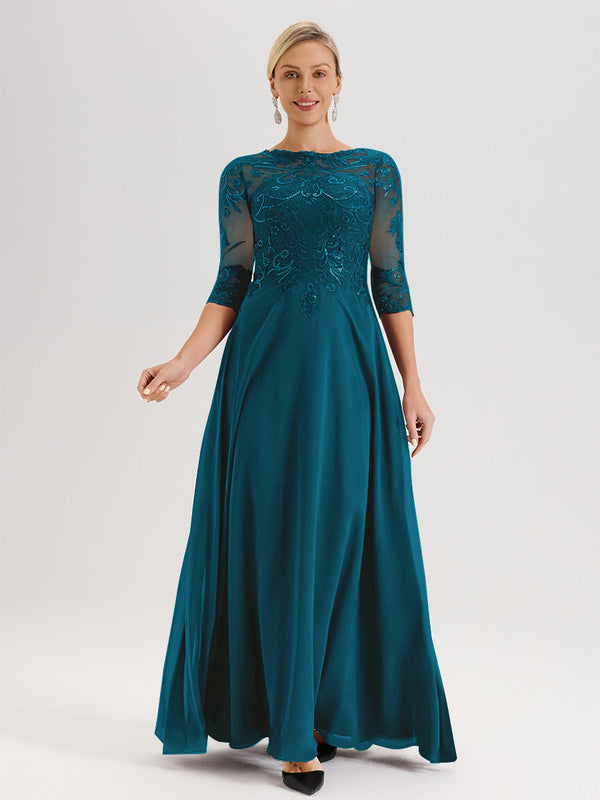 Cicinia Ink Blue Mother Of The Bride Dress Long Chiffon Lace A-line Ha