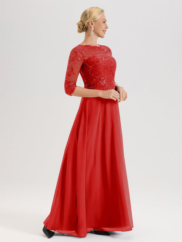 Cicinia Red Mother Of The Bride Dress Long Chiffon Lace A-line Half Sl