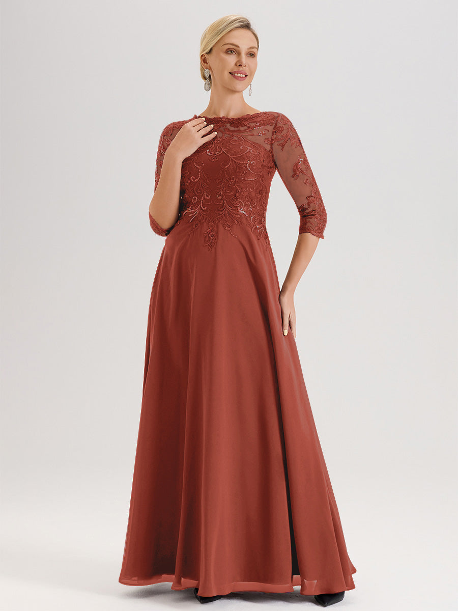 Cicinia Rust Mother Of The Groom Dress Long Chiffon Lace A-line Half S