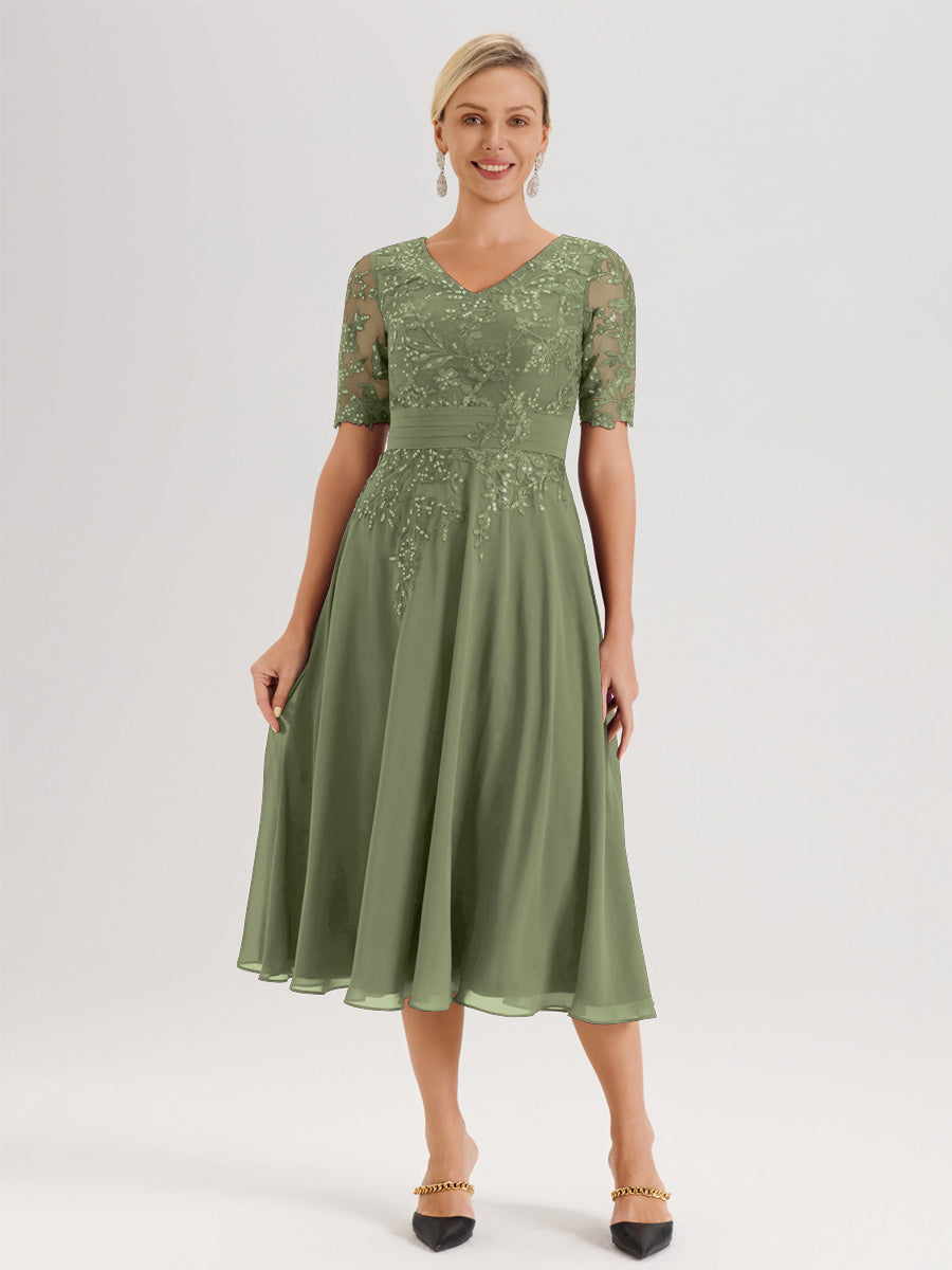 Cicinia Olive Green Mother Of The Bride Dress Long Chiffon A-line Tea