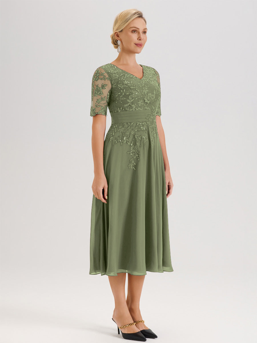 Cicinia Olive Green Mother Of The Bride Dress Long Chiffon A-line Tea