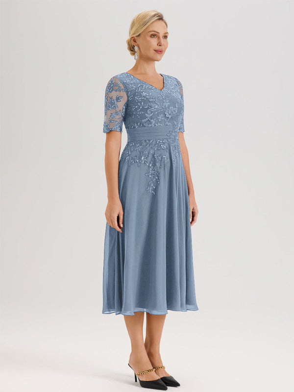 Cicinia Slate Blue Mother Of The Bride Dress Long Chiffon A-line Tea L