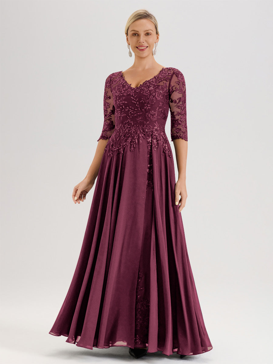 Cicinia Mulberry Mother Of The Groom Dress Long Chiffon Sequined Lace