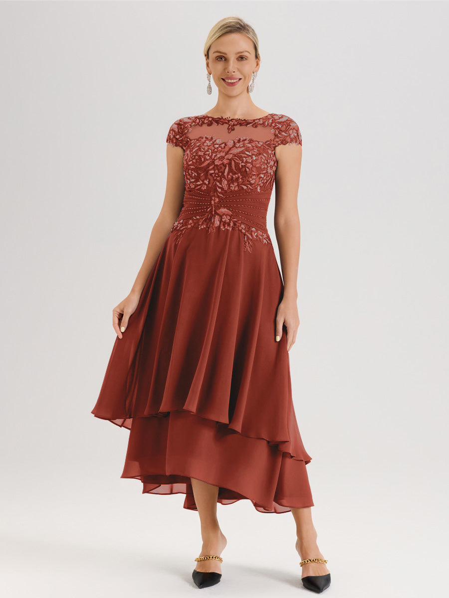 Cicinia Rust Mother Of The Bride Dress Long Chiffon Lace A-line High L