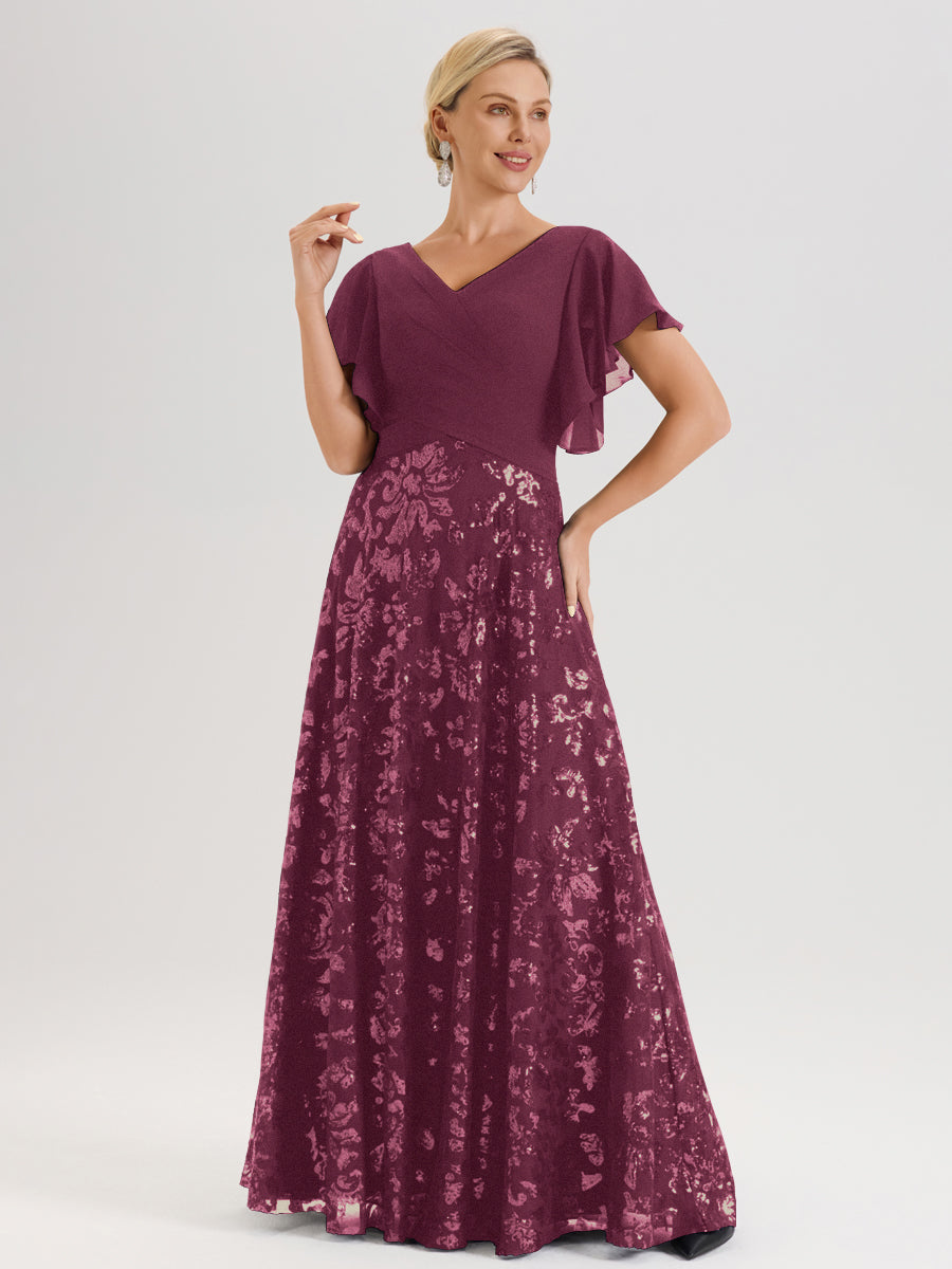 Cicinia Mulberry Mother Of The Groom Dress Long Chiffon Sequin Lace A-