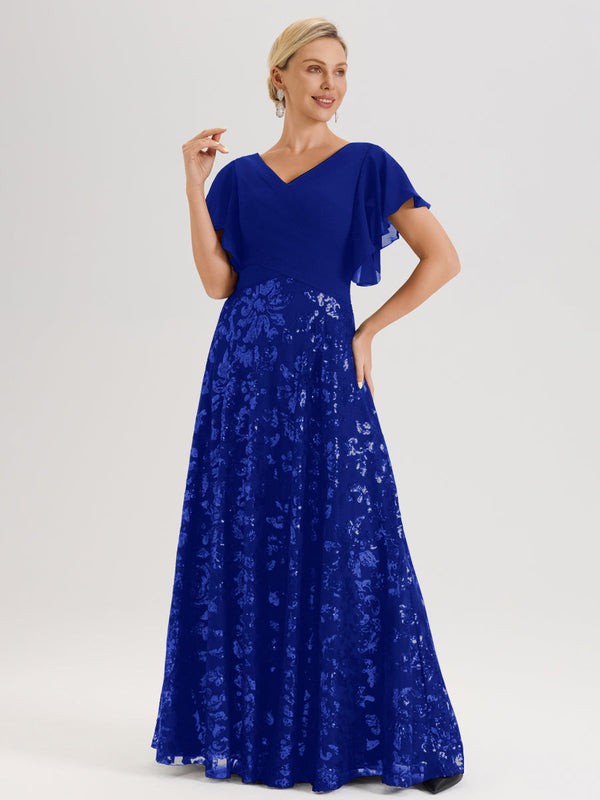Cicinia Royal Blue Mother Of The Bride Dress Long Chiffon Sequin Lace
