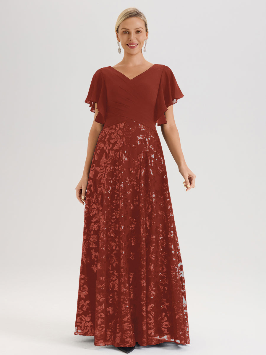 Cicinia Rust Mother Of The Groom Dress Long Chiffon Sequin Lace A-line