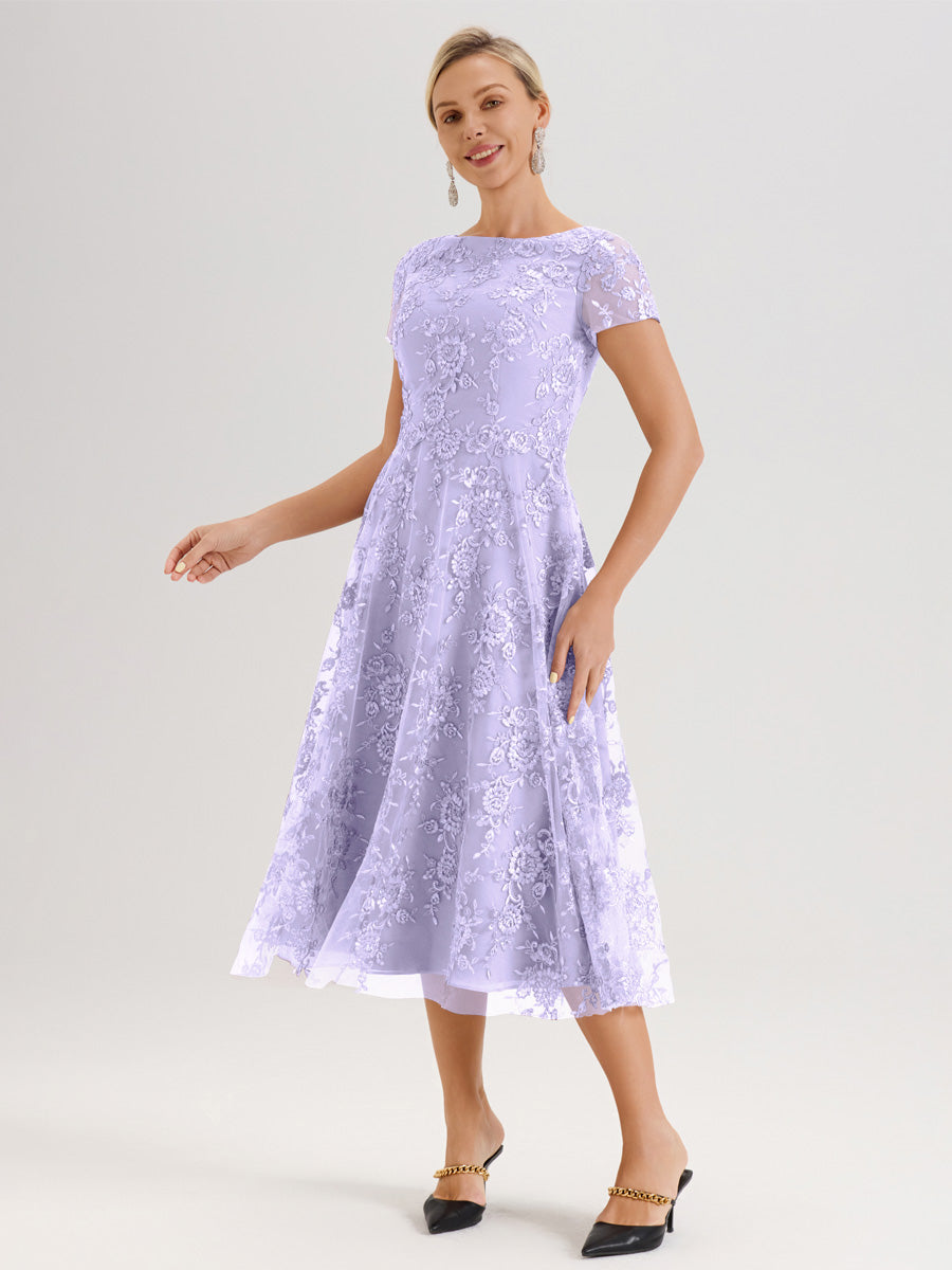 Cicinia Lilac Mother Of The Bride Dress Long Lace Chiffon A-line Tea L
