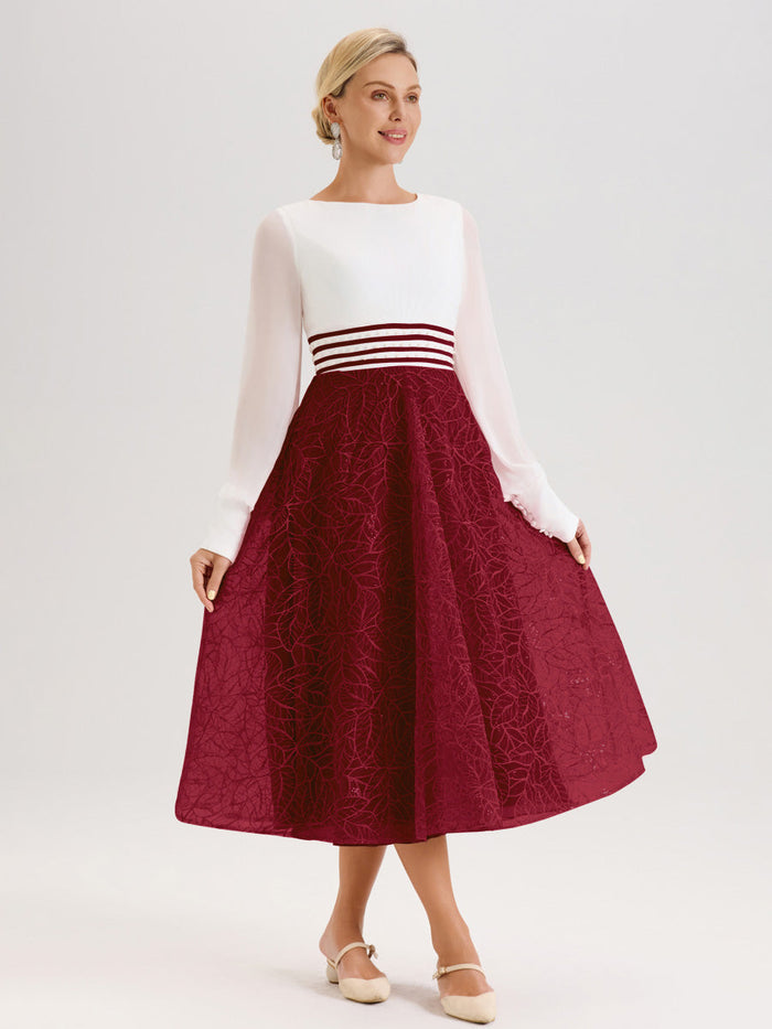 Cicinia Burgundy Mother Of The Bride Dress Long Lace Chiffon A-line Te