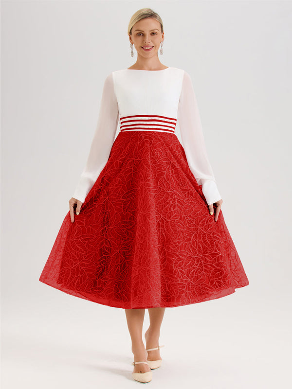 Cicinia Red Mother Of The Groom Dress Long Lace Chiffon A-line Tea Len